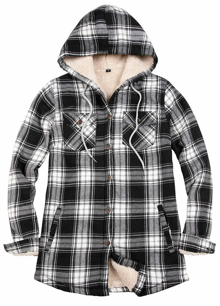 Matching Family Outfits - Women's Black White Flannel Jacket with Hood ...