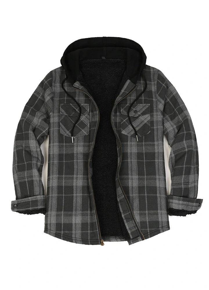 Men's Sherpa Lined Full Zip Up Plaid Flannel Hoodie Jacket – FlannelGo