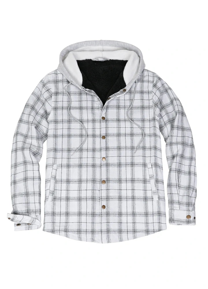 Men's Hooded Flannel Shirt Jacket,Snap Front,Sherpa-Lined Plaid – FlannelGo
