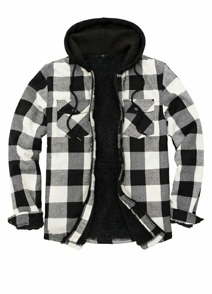Matching Family - Men's Black white Hooded Flannel Jacket – FlannelGo