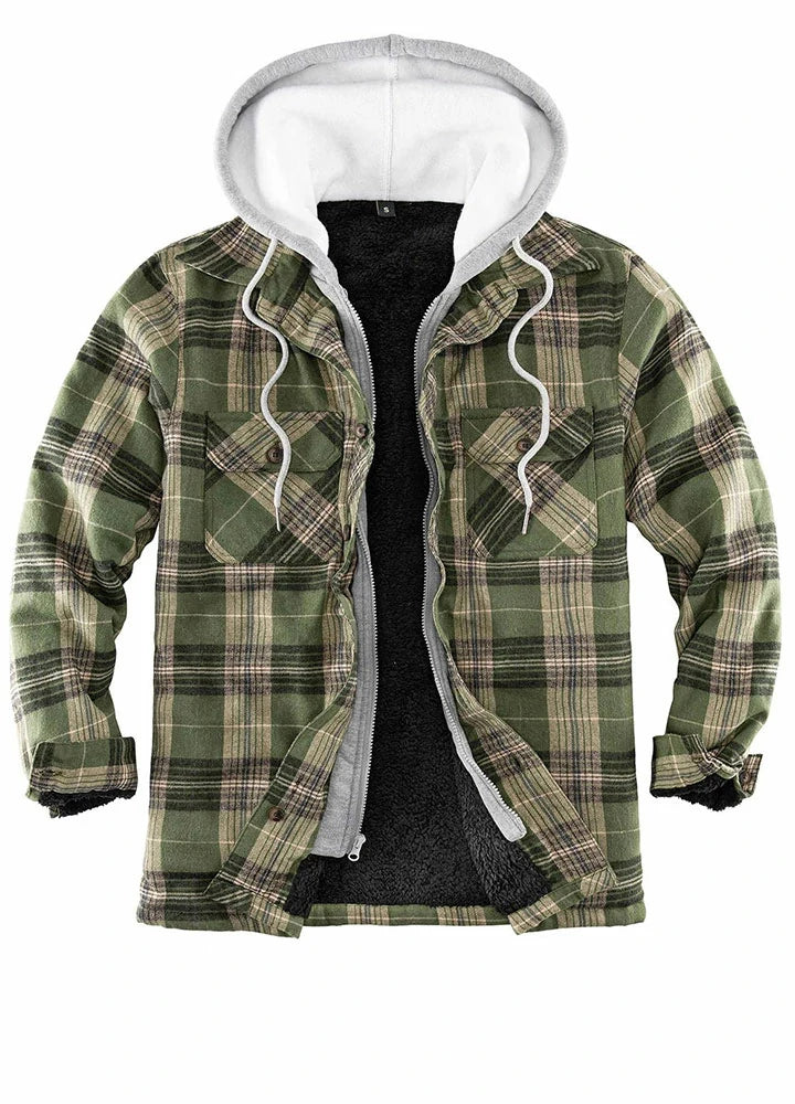 Men's Fuzzy Sherpa Lined Flannel Hoodie,Zip Up Plaid – FlannelGo