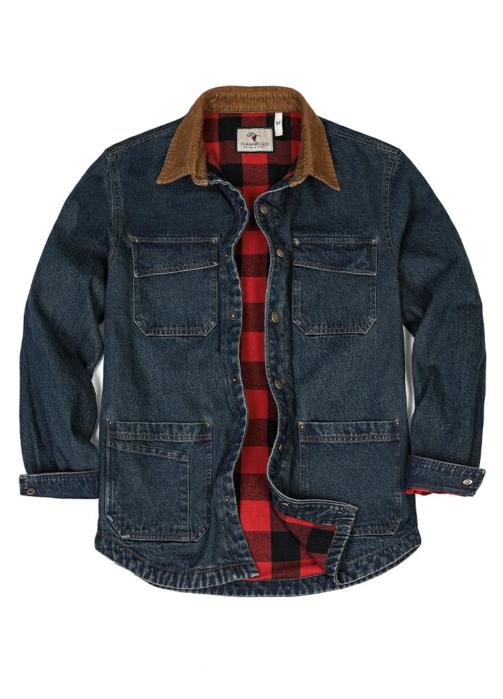 Men's Flannel Lined Utility Denim Shacket,Workwear-inspired, 11.2 oz ...