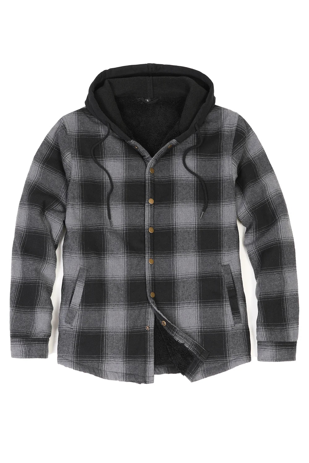 Men's Hooded Flannel Shirt Jacket,Snap Front,Sherpa-Lined Plaid – FlannelGo