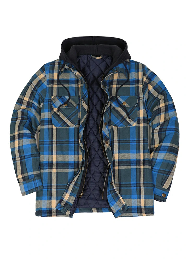 Men's Plaid Hooded Flannel Shirt Jacket,Quilted Lined – FlannelGo