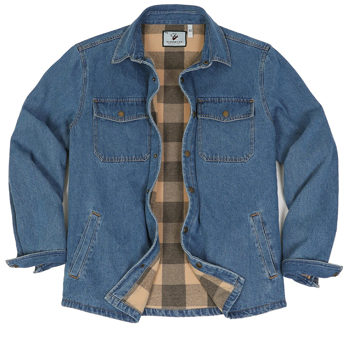 Men's Classic Denim Flannel Lined Shirt Jacket, Snap Button – FlannelGo