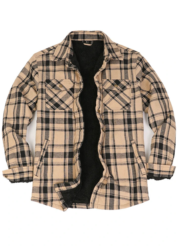Men's Snap Front Sherpa Lined Flannel Shirt Jacket – FlannelGo