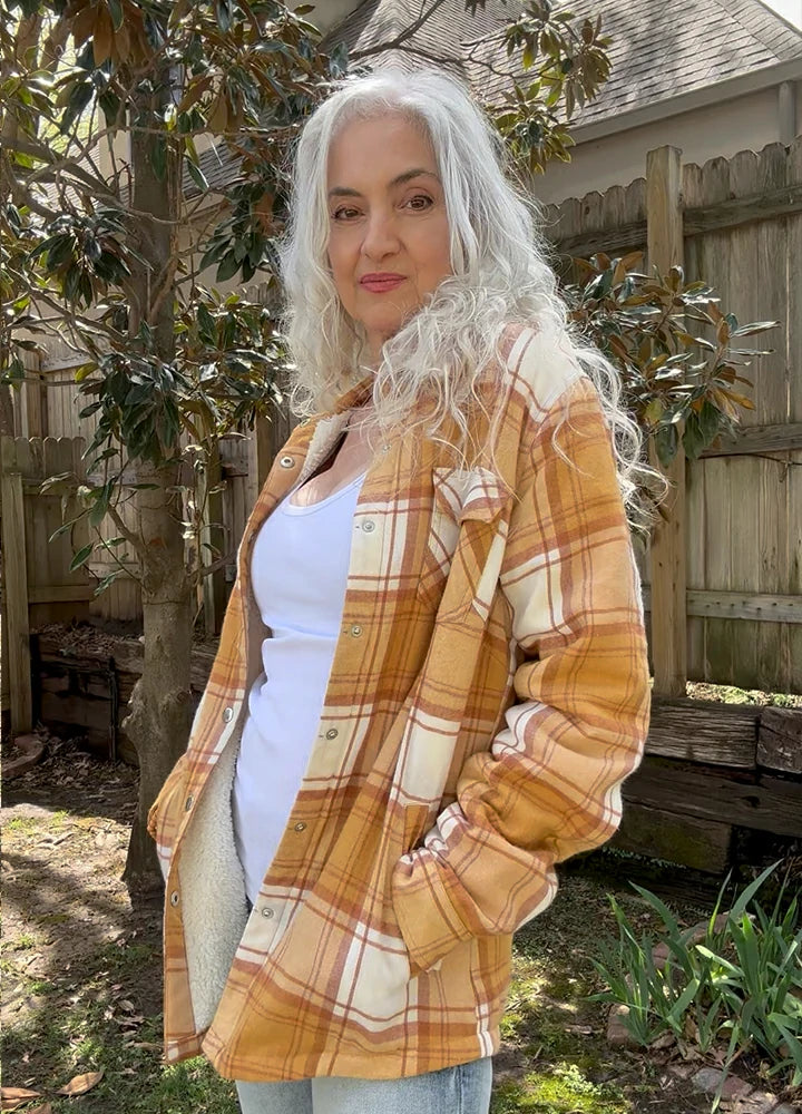 Womens Snap Plaid Flannel Jacket, Sherpa-Lined Shacket – FlannelGo