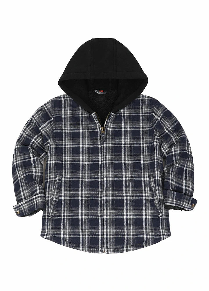 Kids Sherpa-Lined Zip Up Flannel Shirt,Hooded Plaid – FlannelGo