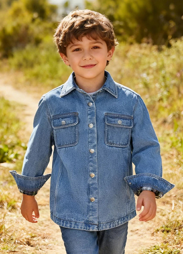 FlannelGo Kids Flannel Lined Jean Shacket,Denim Shirt Jac